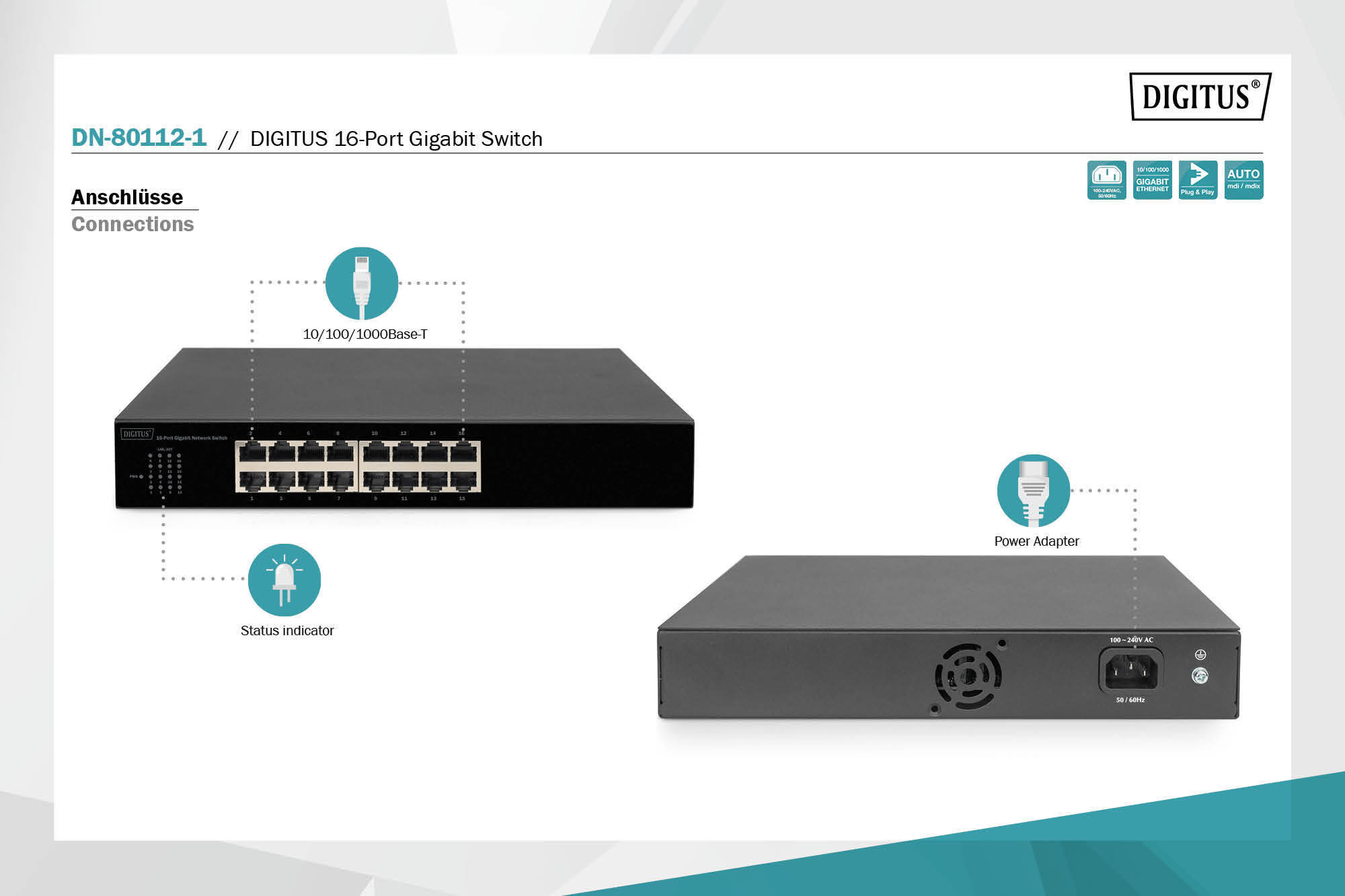 Switch 16 ports, Gigabit - DIGITUS